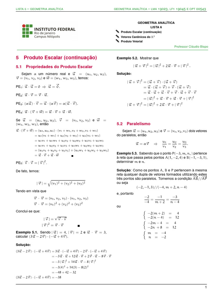 Lista 6 Geometria Anal-Tica | PDF
