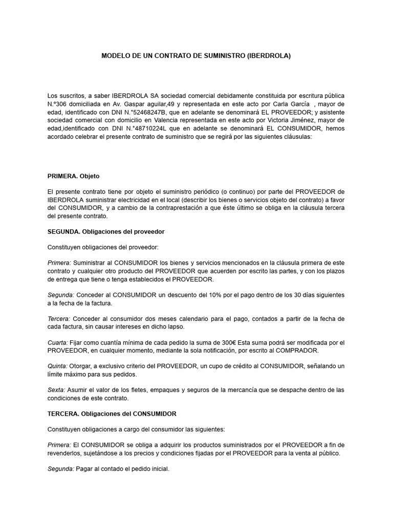 Modelo de Un Contrato de Suministro (Iberdrola) | PDF