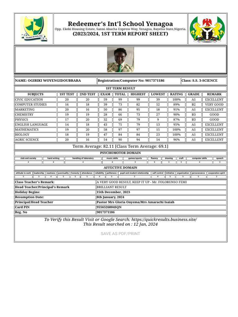 Quick Result - Terminal Report Card | PDF