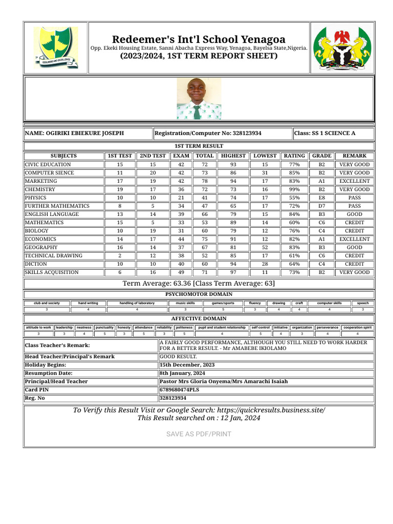Quick Result - Terminal Report Card | PDF