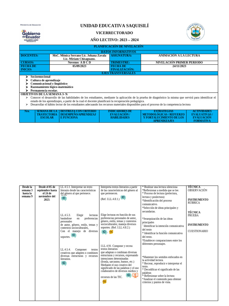 Planificacion de Animacion A La Lectura 2do Trimestre | PDF