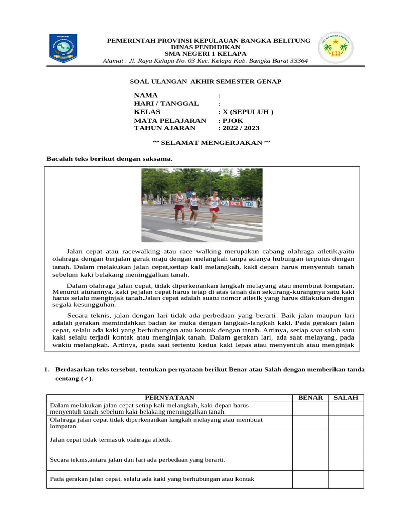 Format Penulisan Soal Akm - Pjok | PDF