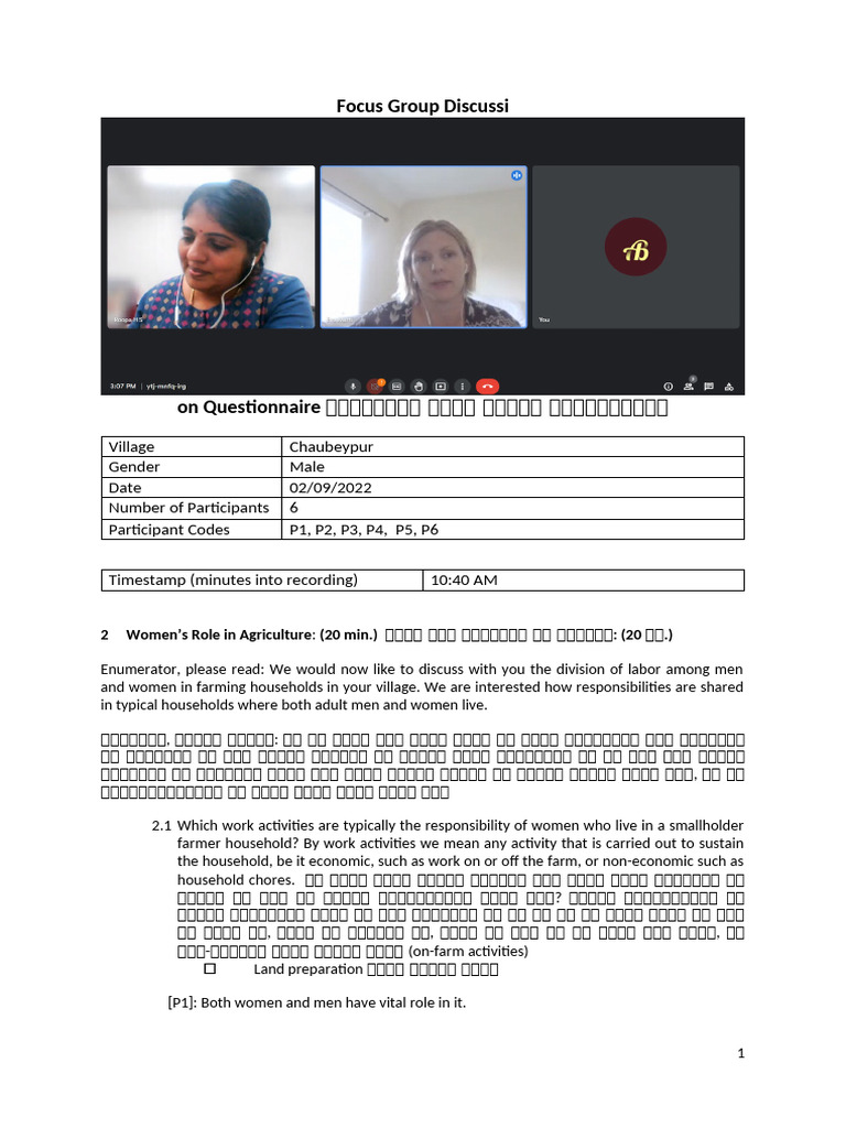 SAMPLE OF FGD - Transcription - Template - IN | PDF