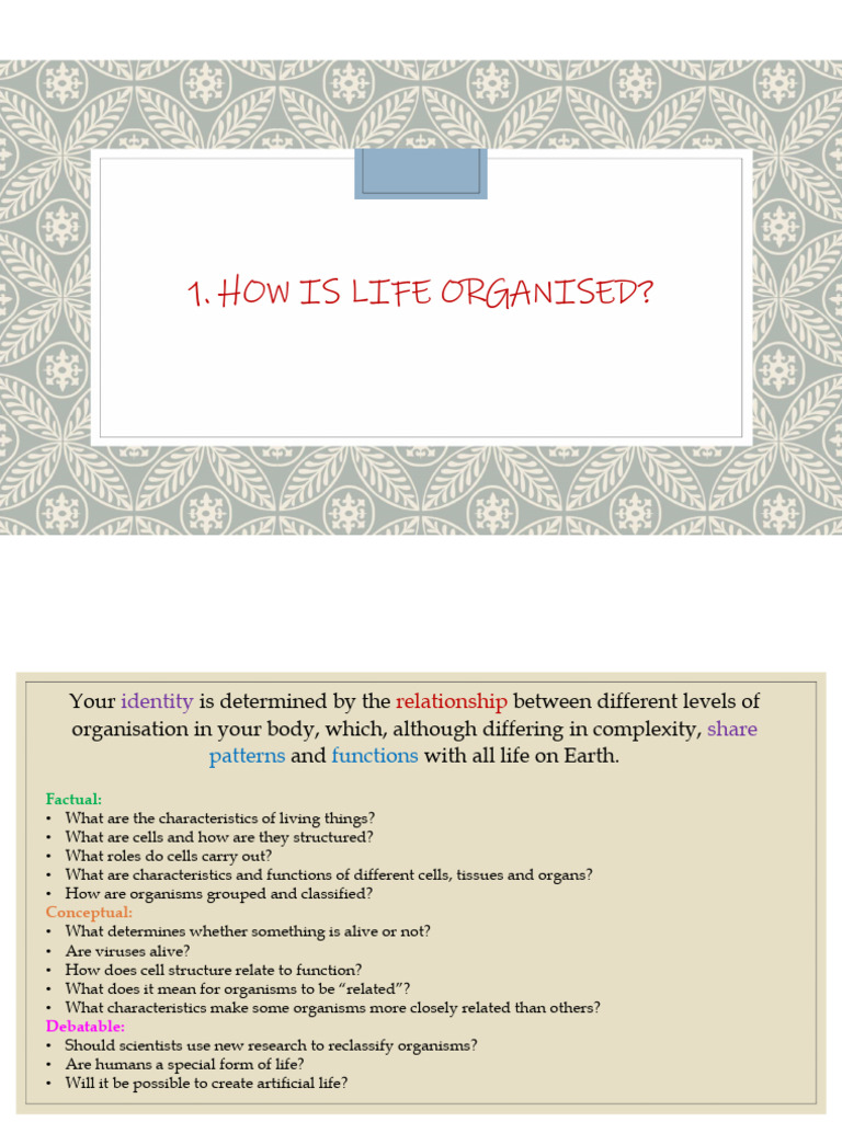IB MYP Bio - Unit 1. How Is Life Organised | PDF