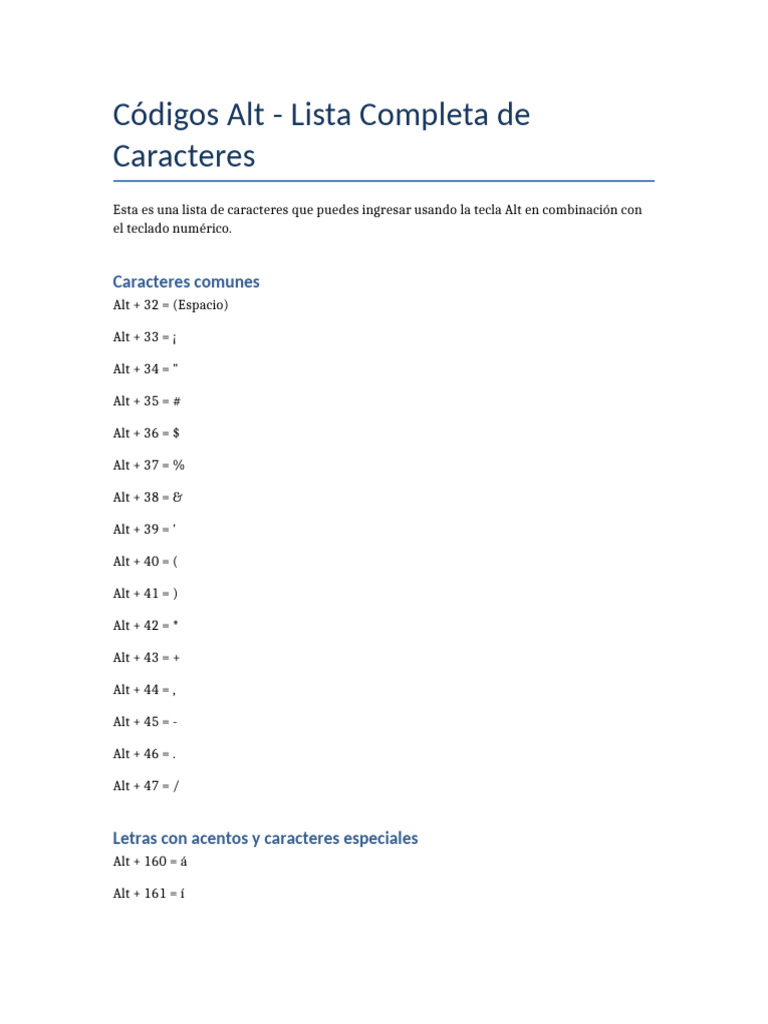 Codigos Alt Lista Completa | PDF