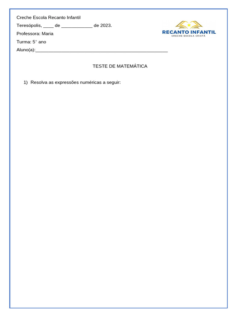 Teste de Matematica 2 Bimestre | PDF