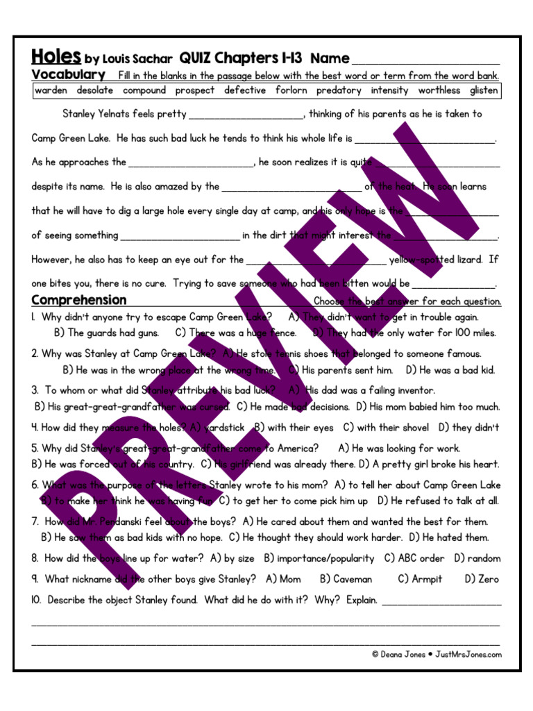 Holes: QUIZ Chapters 1-13 | PDF