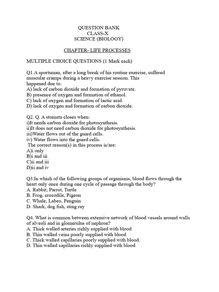 Question Bank Biology Class X | PDF