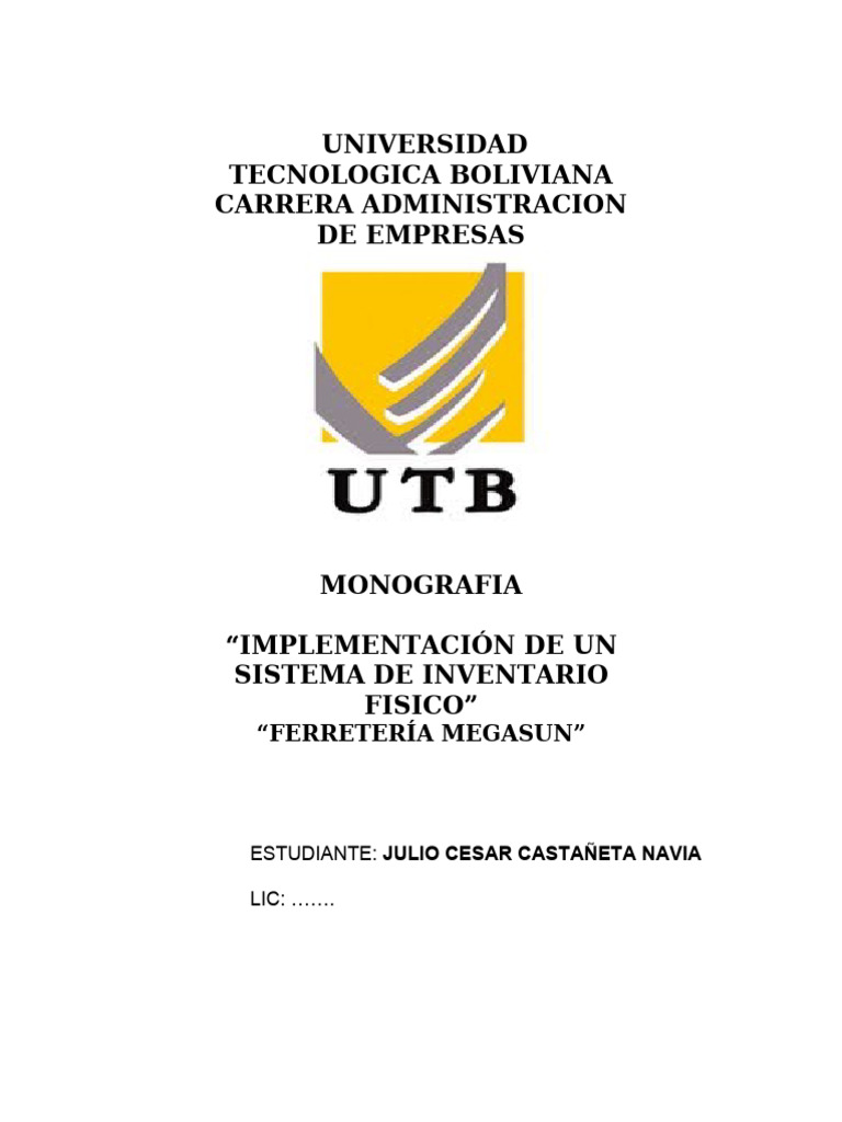 ORIGINAL UNIVERSIDAD TECNOLOGICA BOLIVIANA. MONOGRAFIAdocx | PDF
