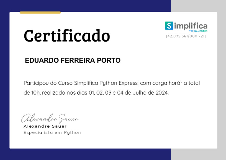 Certificado - Simplifica Python Express | PDF