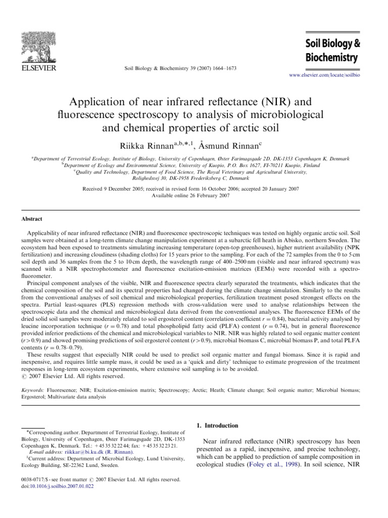 Application of Near Infrared Reflectance (NIR) and Fluorescence Spectroscopy To Analysis of ...