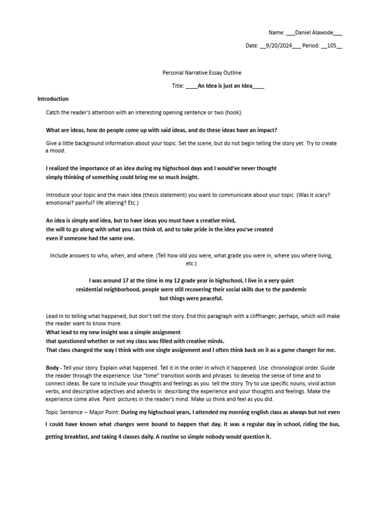 Narrative Essay Outline | PDF