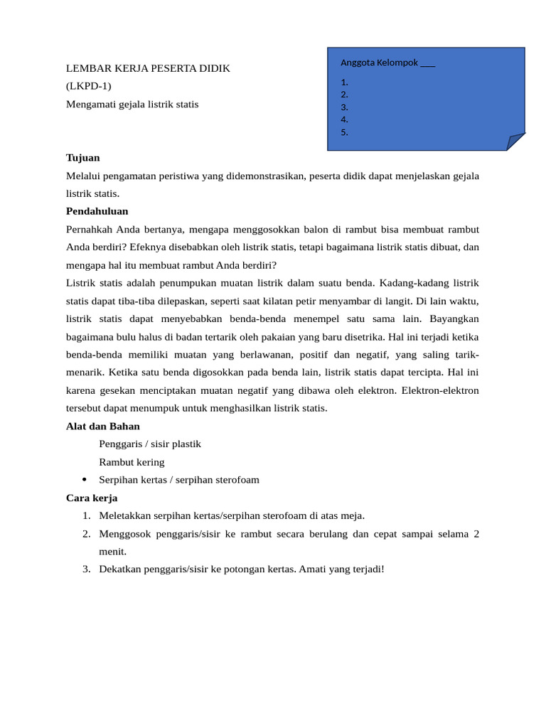 LKPD Listrik Statis P.1 | PDF