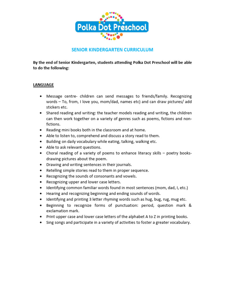 Polka Dot Preschool SK Curriculum | PDF
