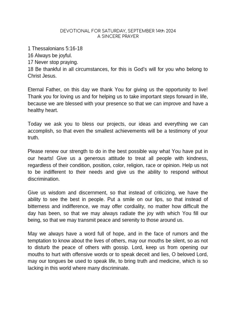 A Sincere Prayer | PDF