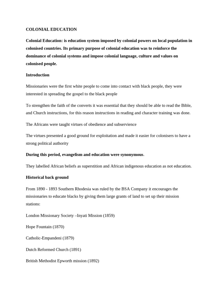 Colonial Education Notes - 033048 | PDF