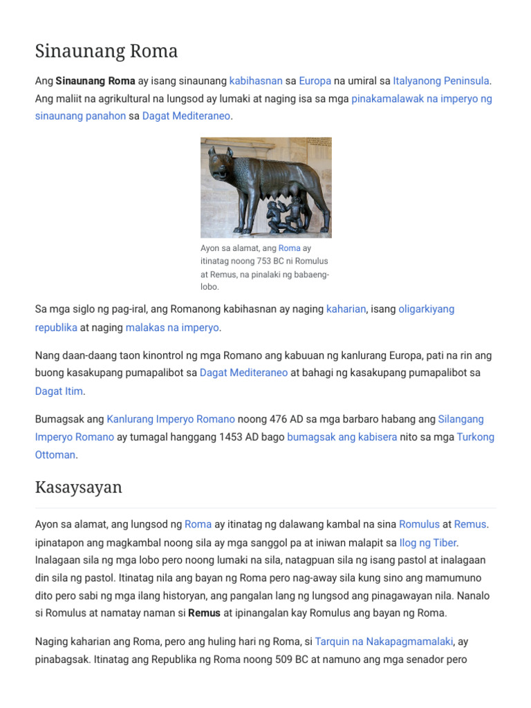 Sinaunang Roma - Wikipedia, Ang Malayang Ensiklopedya | PDF