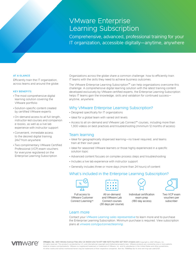 VMware Enterprise Learning Subscription Factsheet | PDF