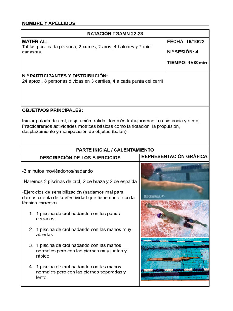 Ficha Natación S4 | PDF