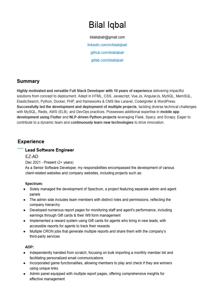 Resume Bilal Iqbal | PDF