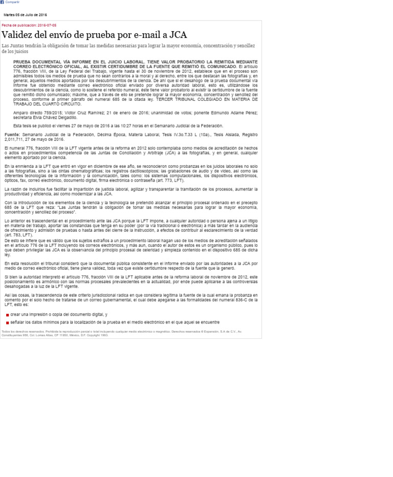 IDConline - Validez Del Envío de Prueba Por E-Mail A JCA | PDF
