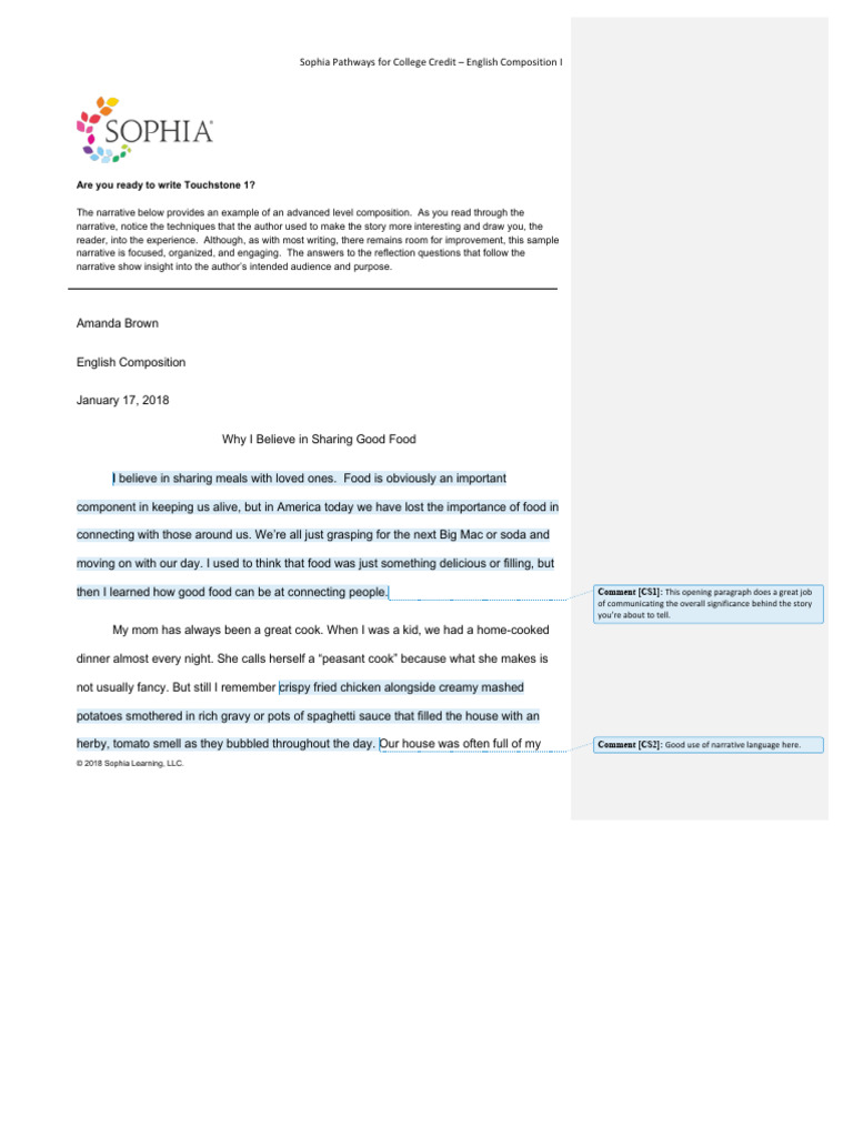 Touchstone 1 Sample Narrative Essay | PDF