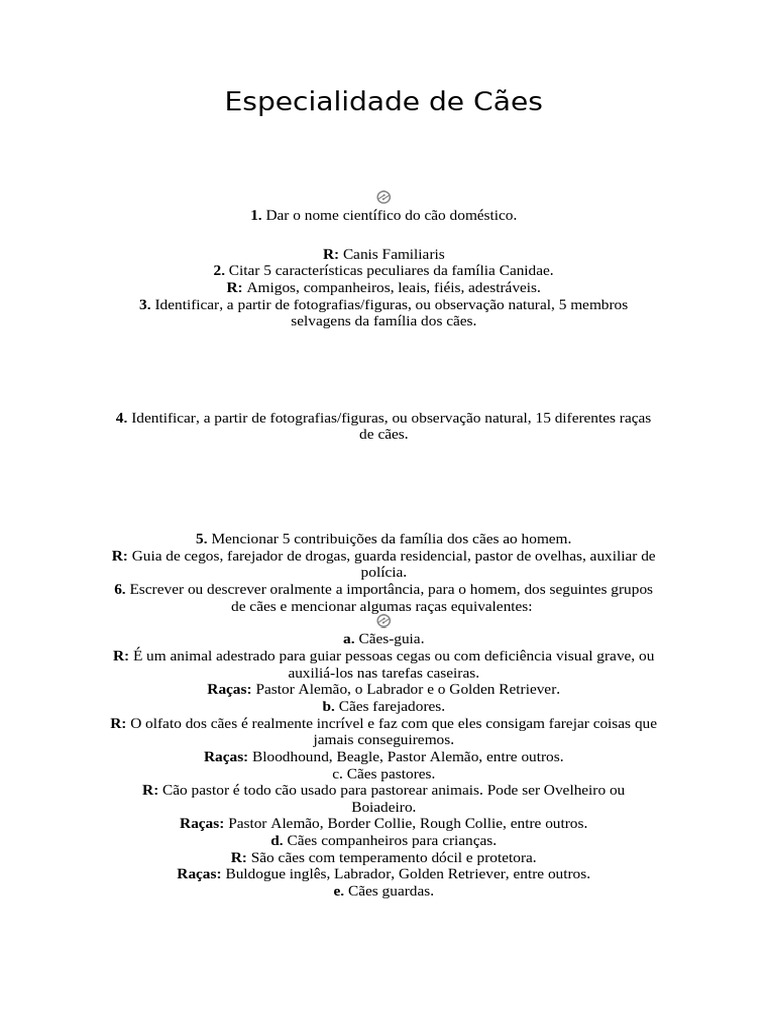 Especialidade de Cães | PDF