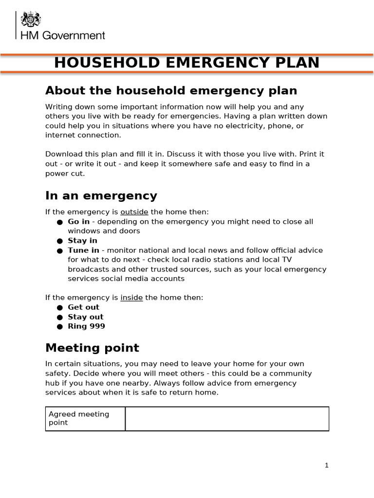 HMG-Household Emergency Plan WORD | PDF