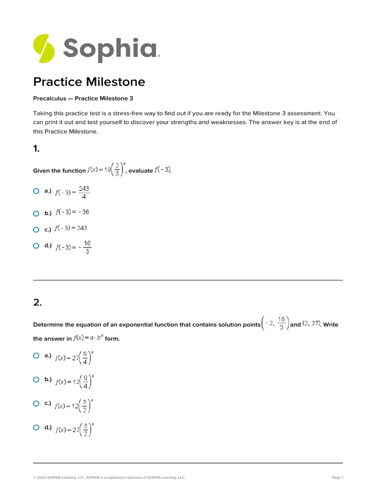 Math1035 Unit 3 Practice Milestone | PDF | Exponential Function ...