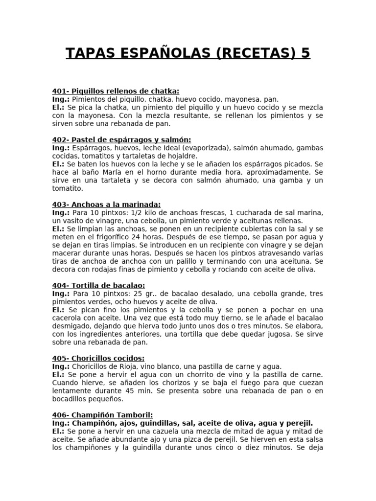 Tapas Españolas 5 | PDF | Vinagreta | Mayonesa