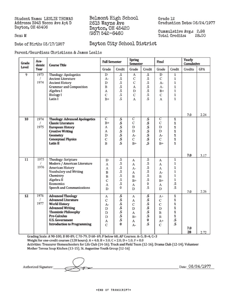 Thomas Transcript | PDF