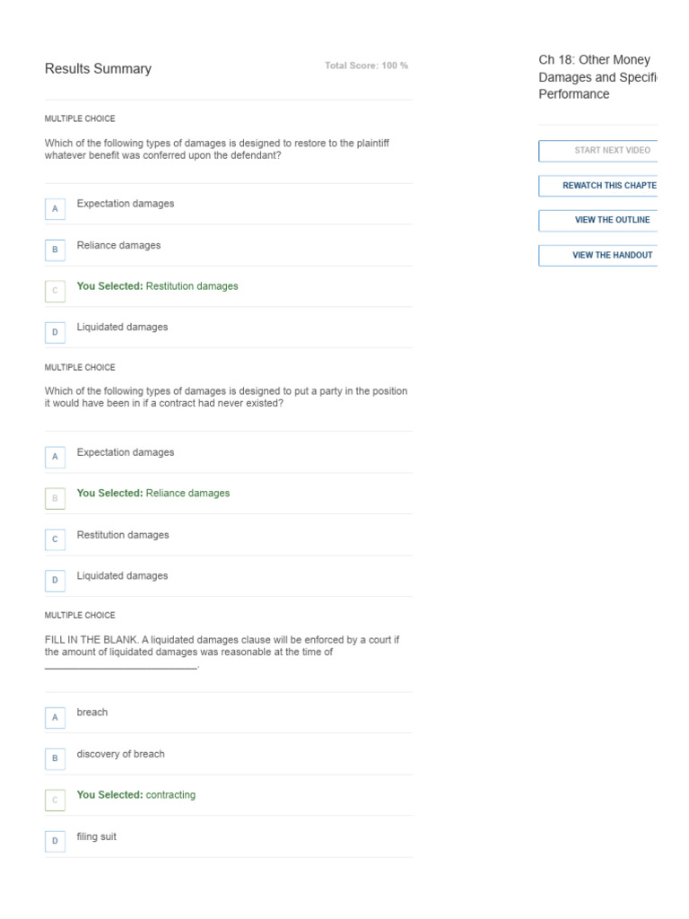 Assignment Contracts Chap 18 | PDF | Damages | Legal Remedy