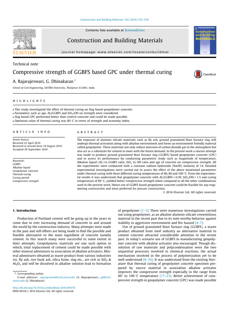 Compressive Strength of GGBFS Based GPC Under Thermal Curing | PDF
