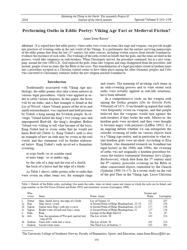 Performing Oaths in Eddic Poetry Viking | PDF