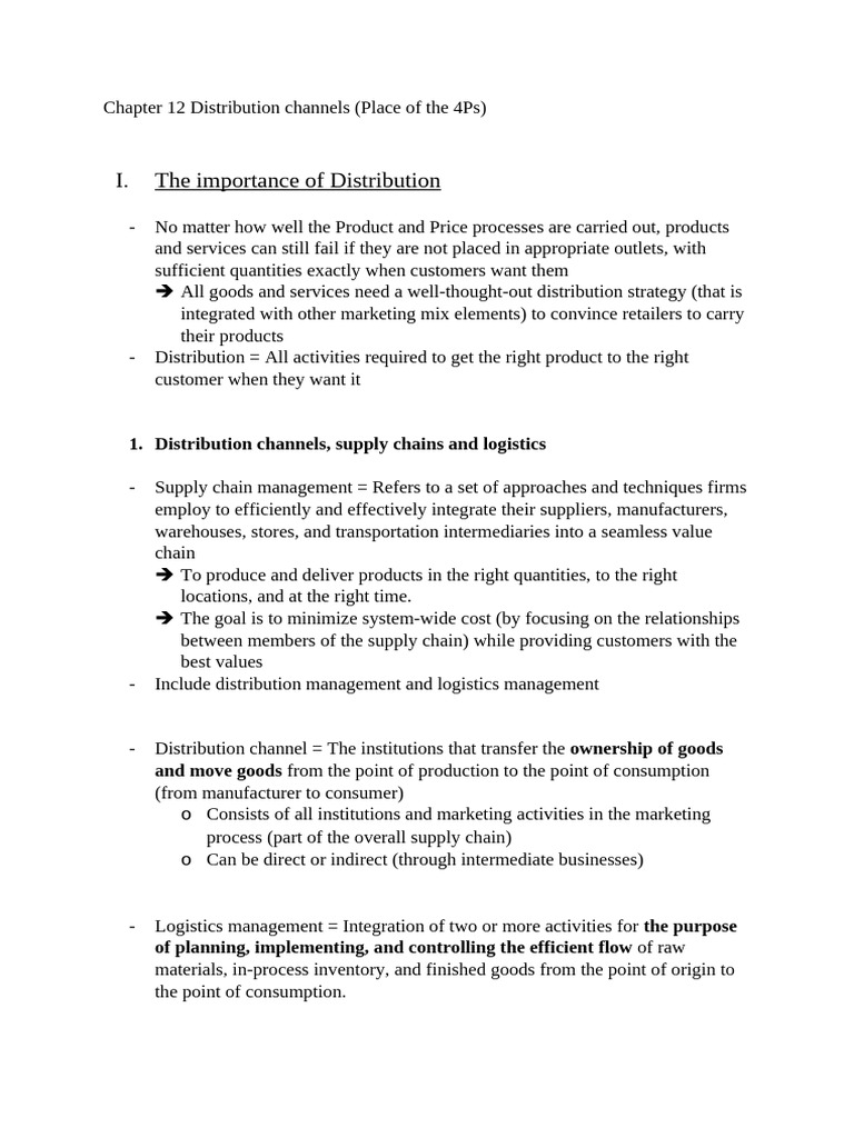 Chapter 12 Distribution Channels | PDF