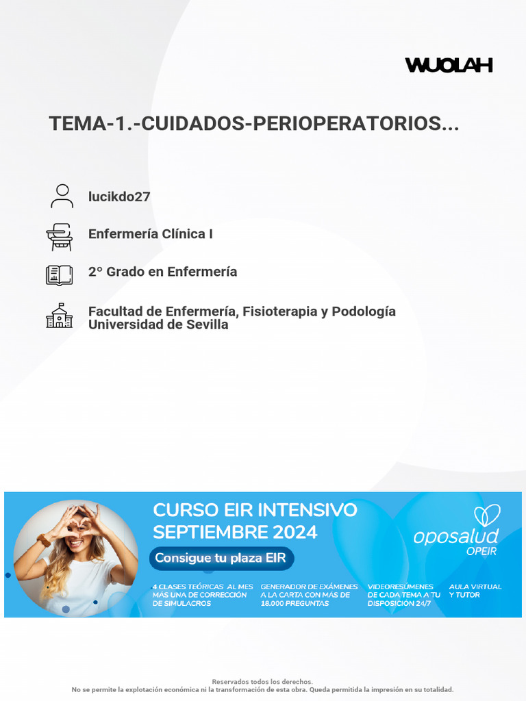Clínica Tema 1. Cuidados Perioperatorios | PDF