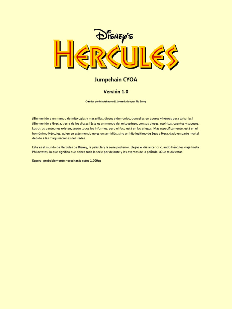 Hercules Disney Jumpchain CYOA | PDF