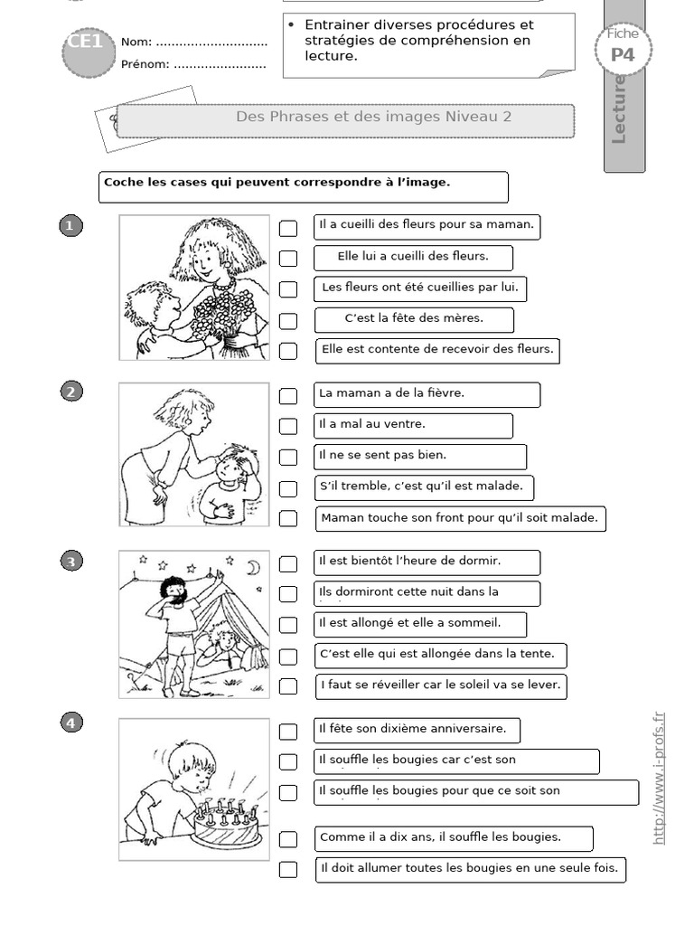 Ce1 Lecture Exercices Phrases Images 2 | PDF
