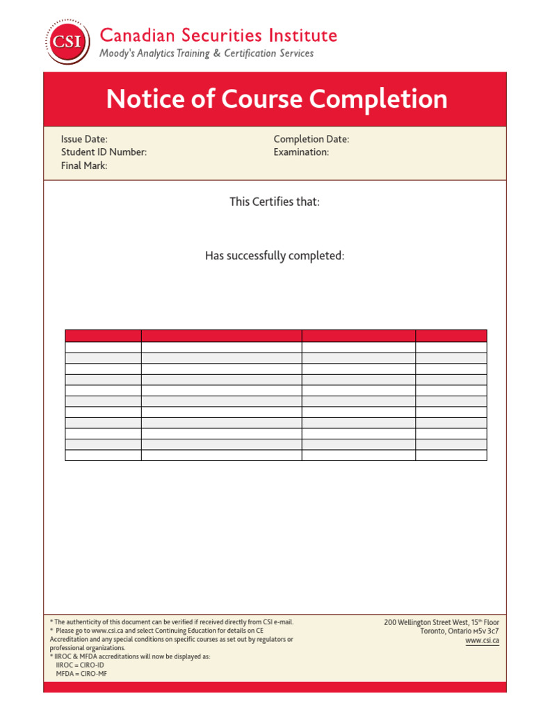 View Notice of Course Completion Certificate | PDF