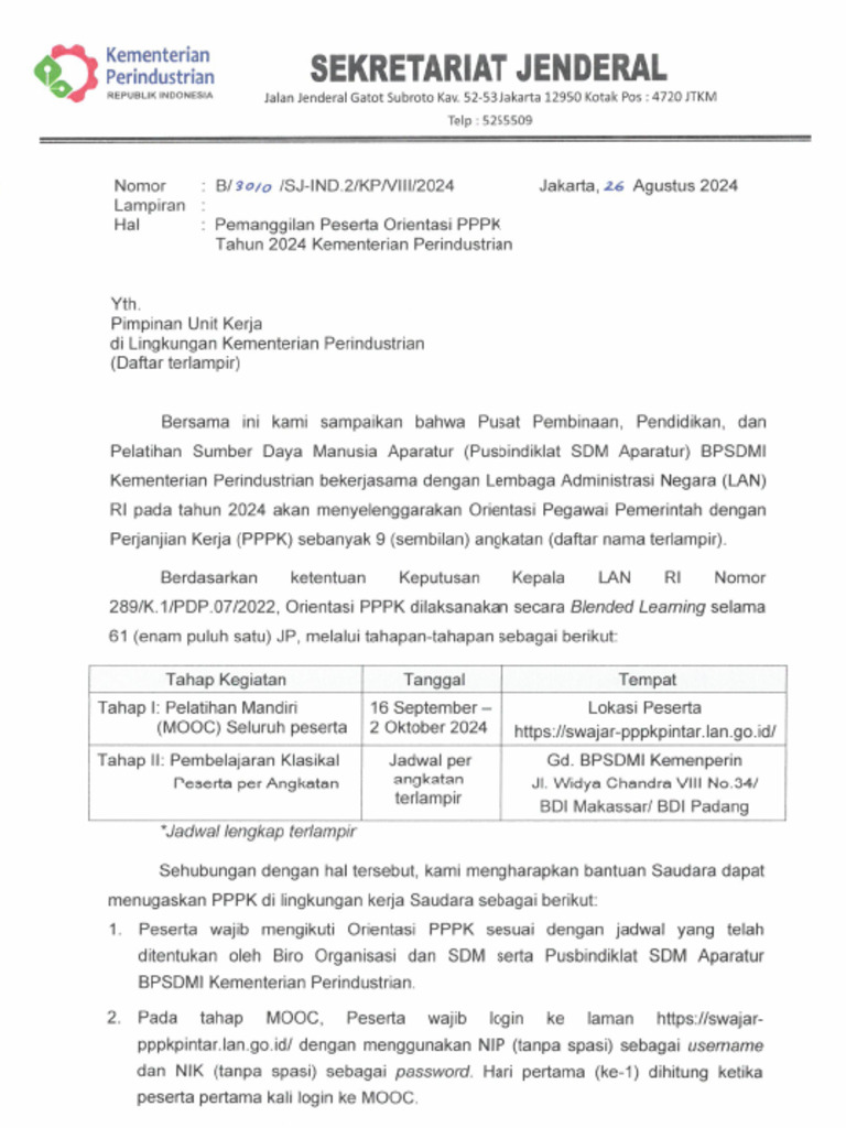 3010-Pemanggilan Peserta Orientasi PPPK 2024 | PDF