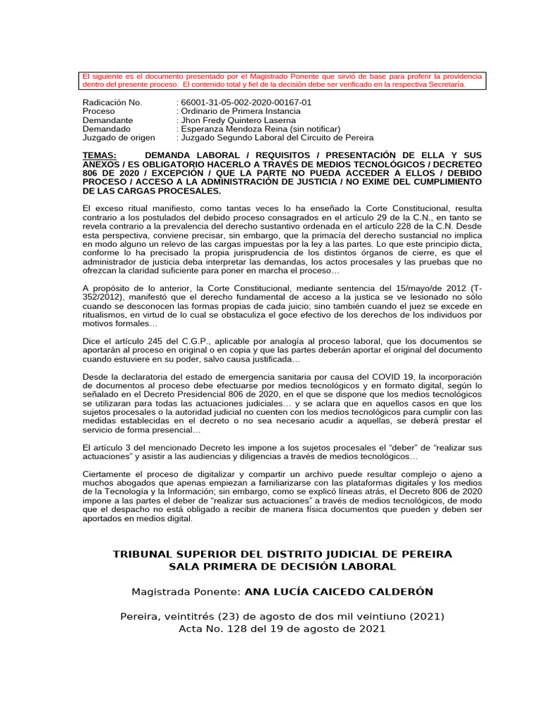 2020-00167 (A) - Demanda. Anexos. Presentacion. Debe Hacerse Virtual ...