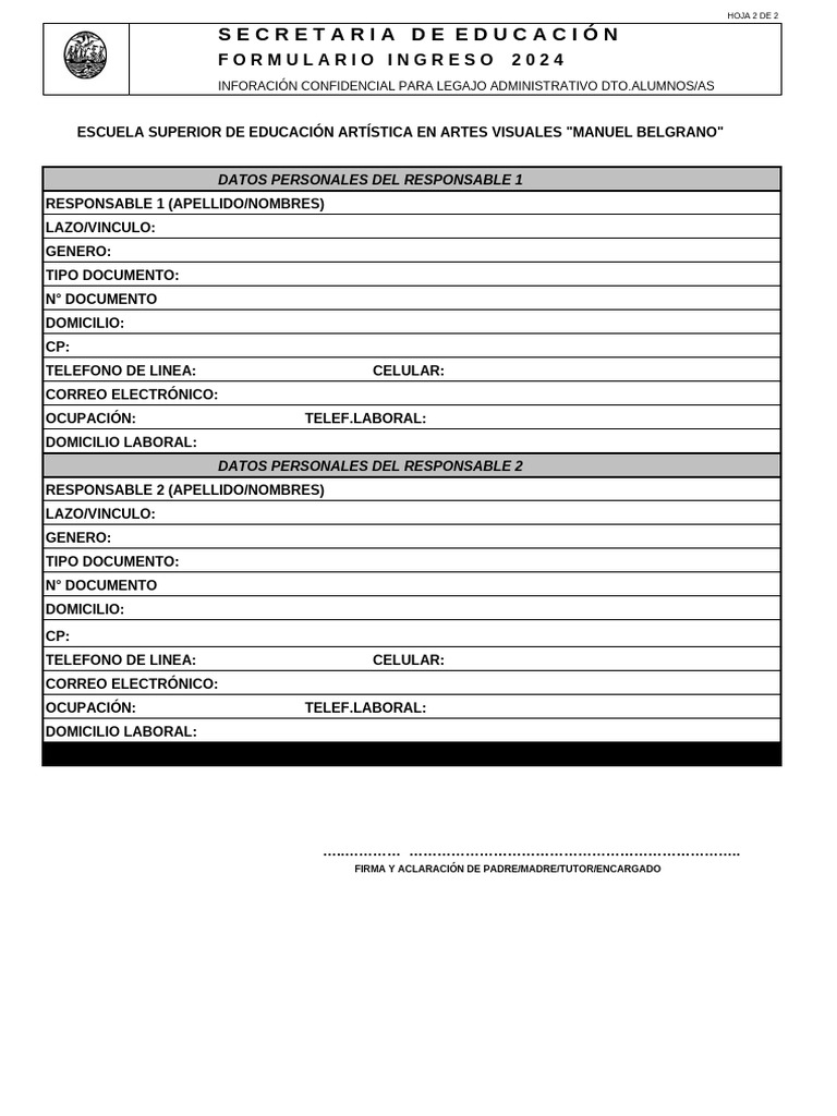 Formulario de Ingreso 2024 | PDF