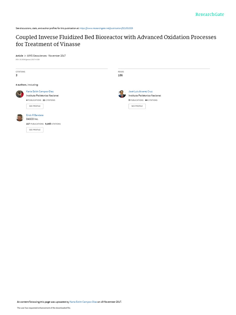 Coupled Inverse Fluidized Bed Bioreactor With Advanced Oxidation | PDF