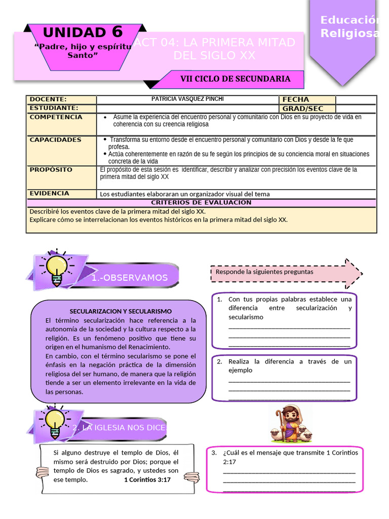 Ficha de Actividad Sem 4 Religion Vii | PDF