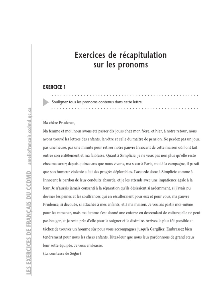 Exercices 1 Pronom | PDF