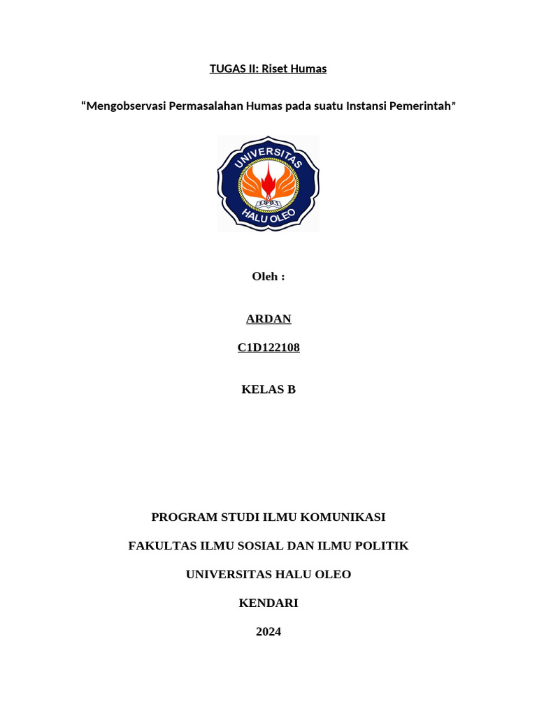 Ardan - C1D122108 - Tugas Ii - Riset Humas (Mengobservasi Permasalahan Humas Pada Suatu Instansi ...