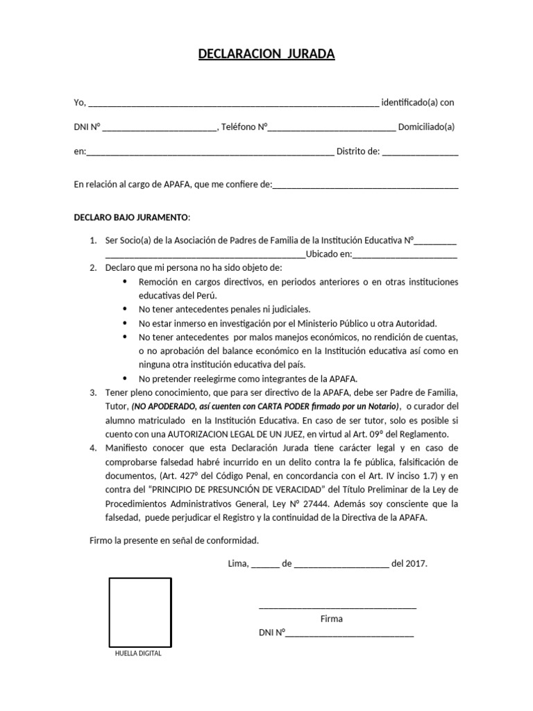 Declaracion Jurada | PDF