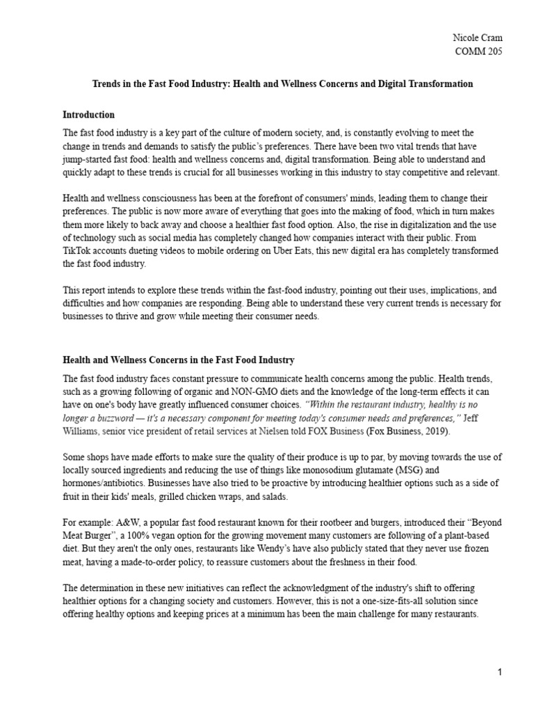 Trends in The Fast Food Industry - Health and Wellness Concerns and ...