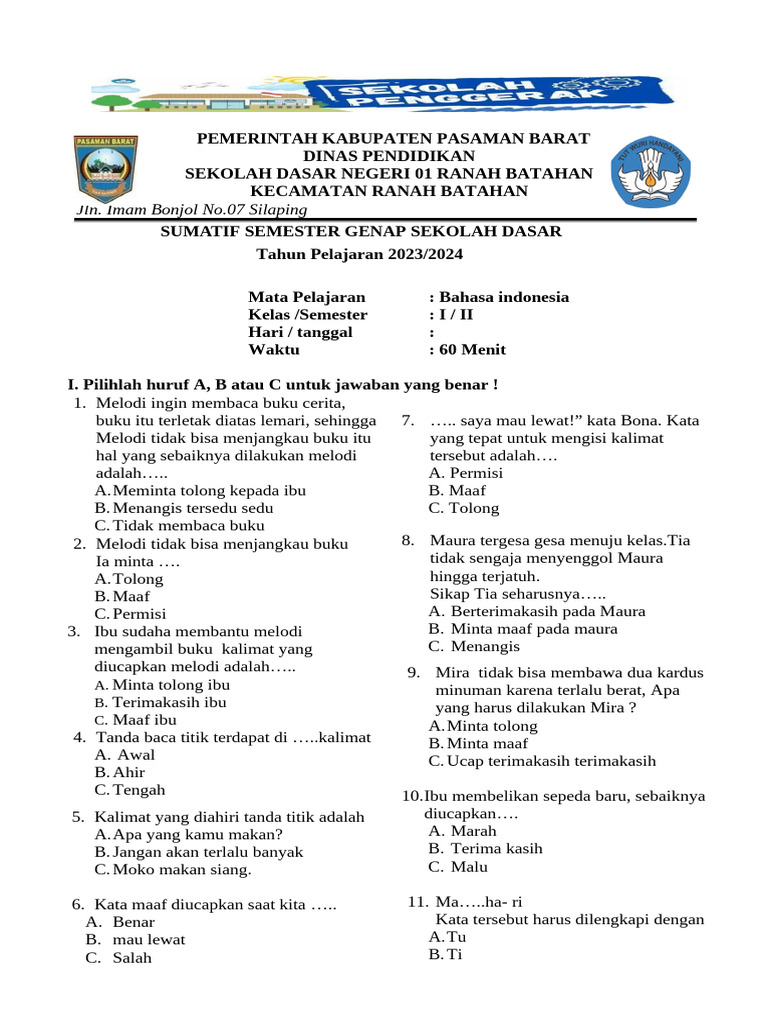 Soal SUMATIF SEM2 BI 2024 | PDF