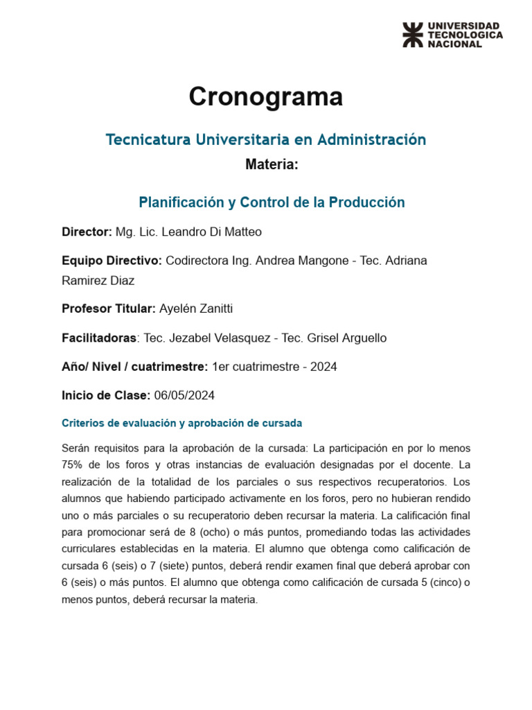 Cronograma PCP 1C 2024 | PDF